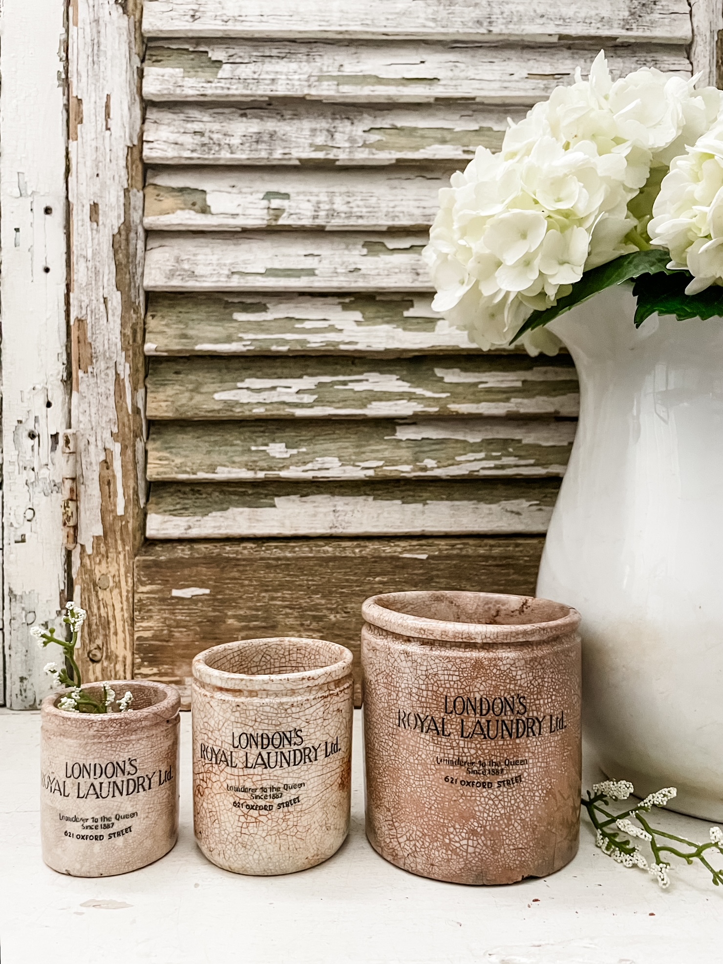 Blackdog Creations - Antique Ironstone Pot w/ London Royal Laundry transfer