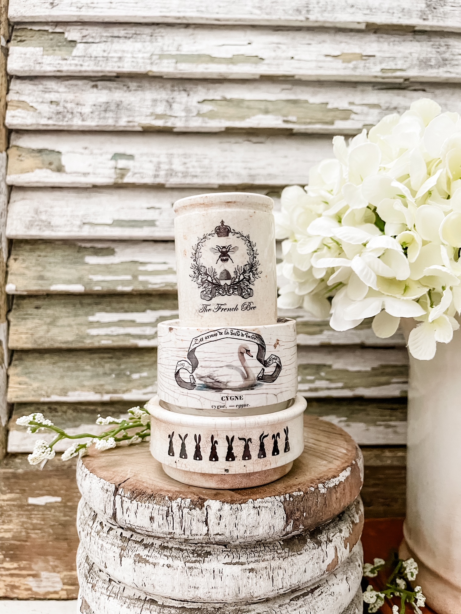 Blackdog Creations - Antique English Ironstone Riser stack of 3 w ...