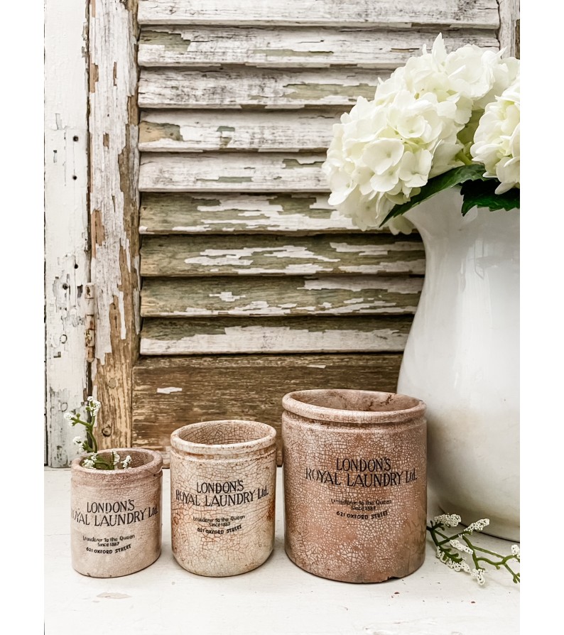 Blackdog Creations - Antique Ironstone Pot w/ London Royal Laundry transfer