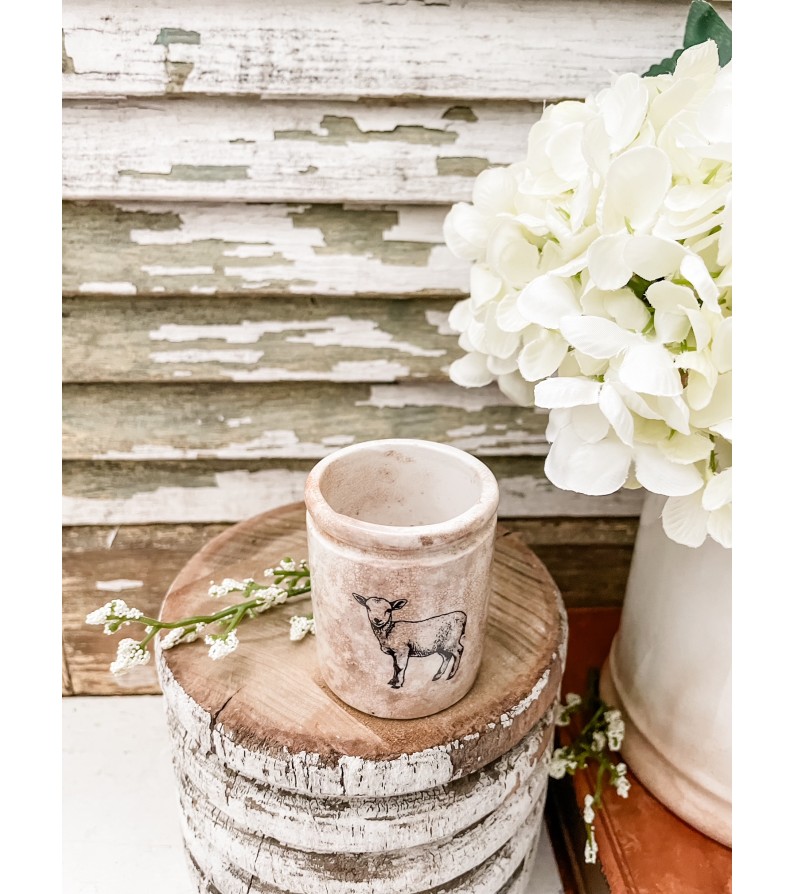 Blackdog Creations - Antique Ironstone crock w/ Lamb transfer - LTD Spring