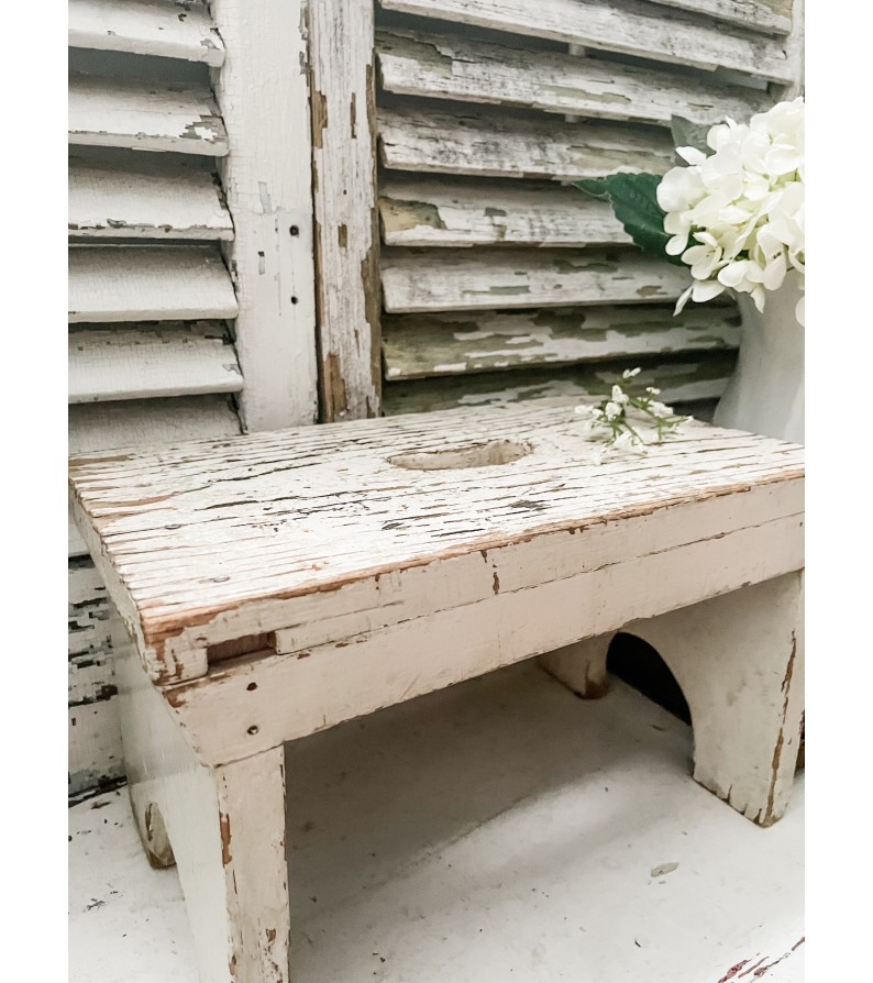 Blackdog Creations - Antique/Vintage Chippy White Wood Stool
