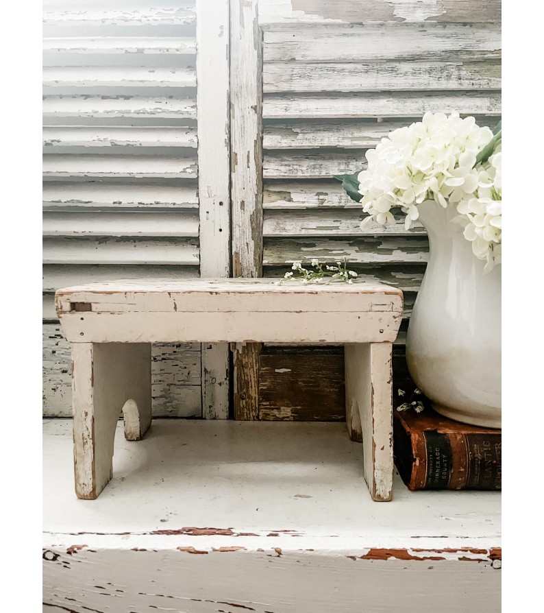 Blackdog Creations - Antique/Vintage Chippy White Wood Stool